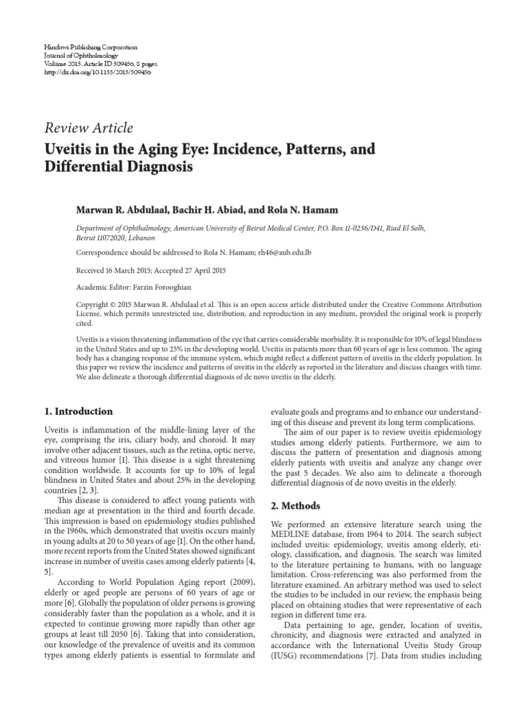 Review Article: Uveitis in The Aging Eye: Incidence, Patterns, and ...