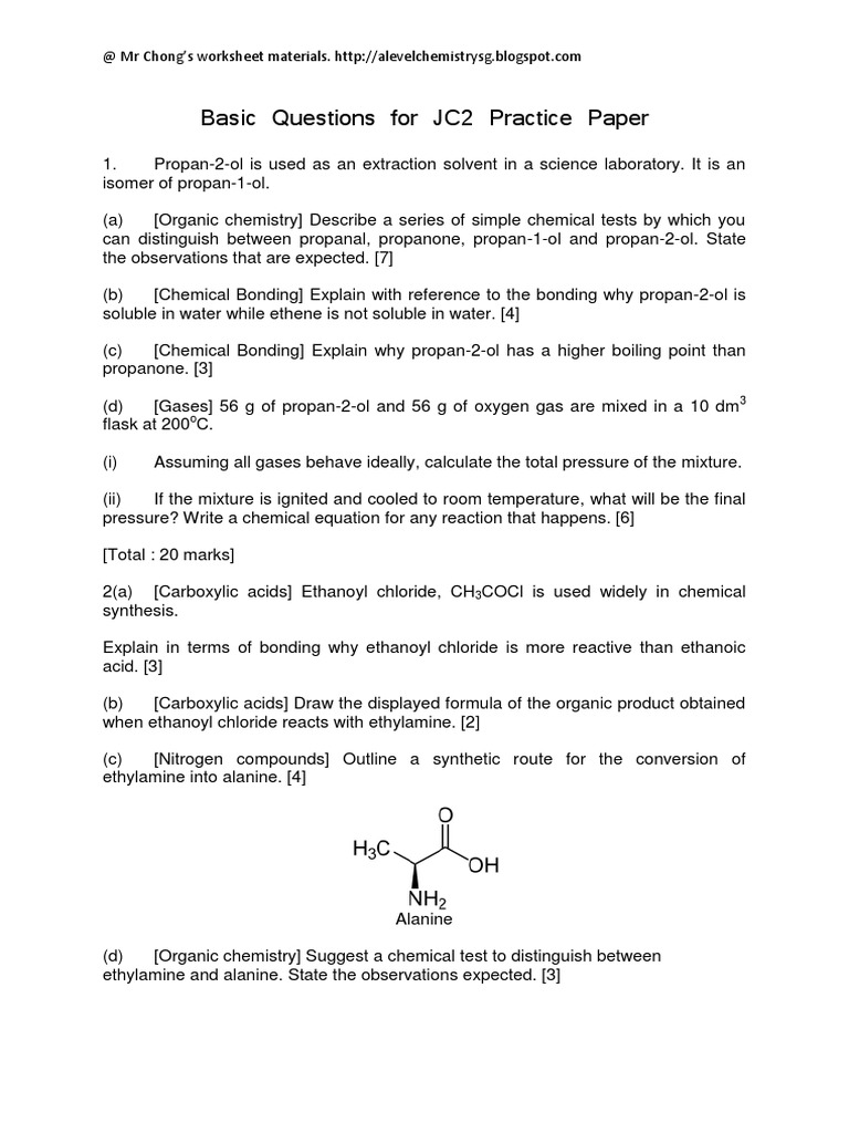Basic Questions For JC2 Practice Paper | PDF | Solvation | Ph