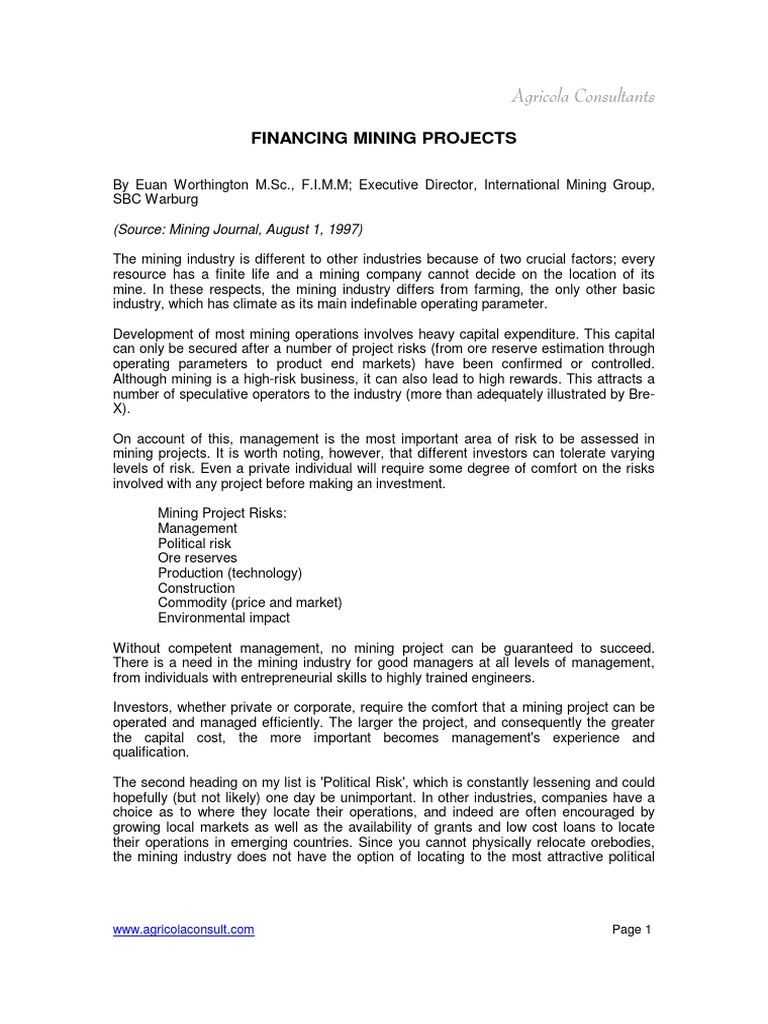 Financing Mining Projects Pdf Pdf Mining Banks