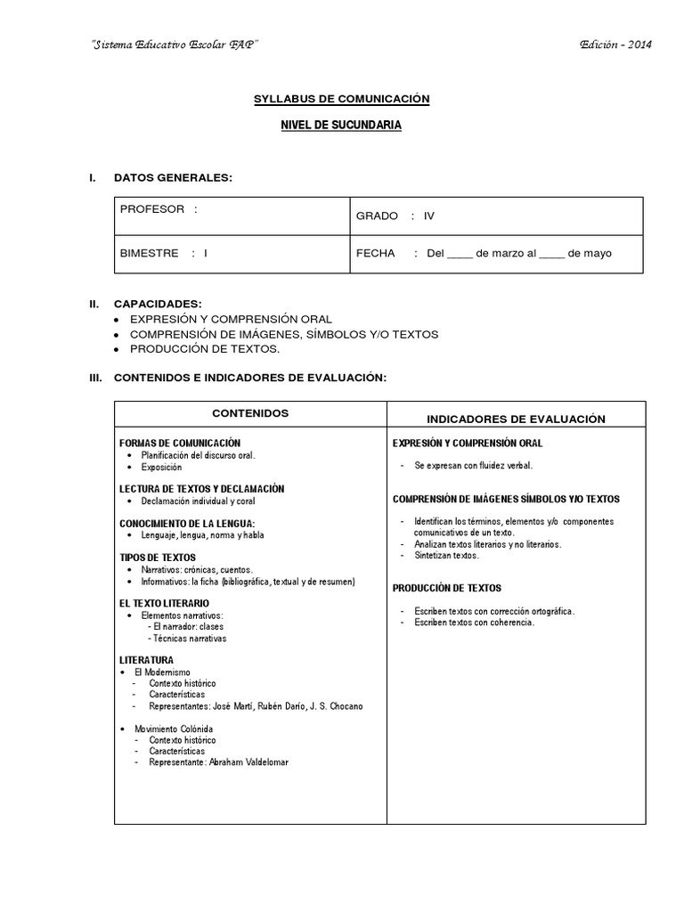 04 - Com - Syl - Iv° - 2013 | PDF | Oración (Lingüística) | Diccionario