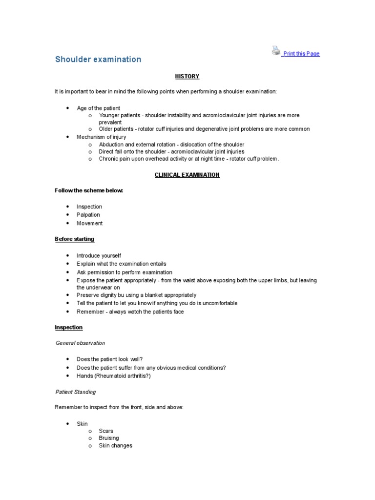 Shoulder Examination | PDF | Anatomical Terms Of Motion | Shoulder