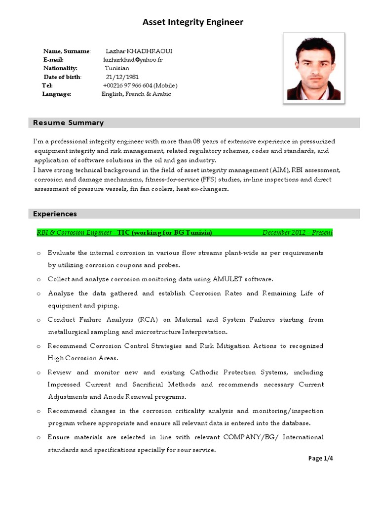Asset Integrity Engineer Resume | PDF | Nondestructive Testing | Corrosion