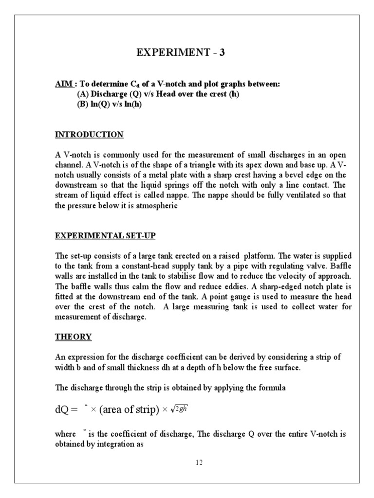 V-Notch | PDF | Discharge (Hydrology) | Fluid Mechanics