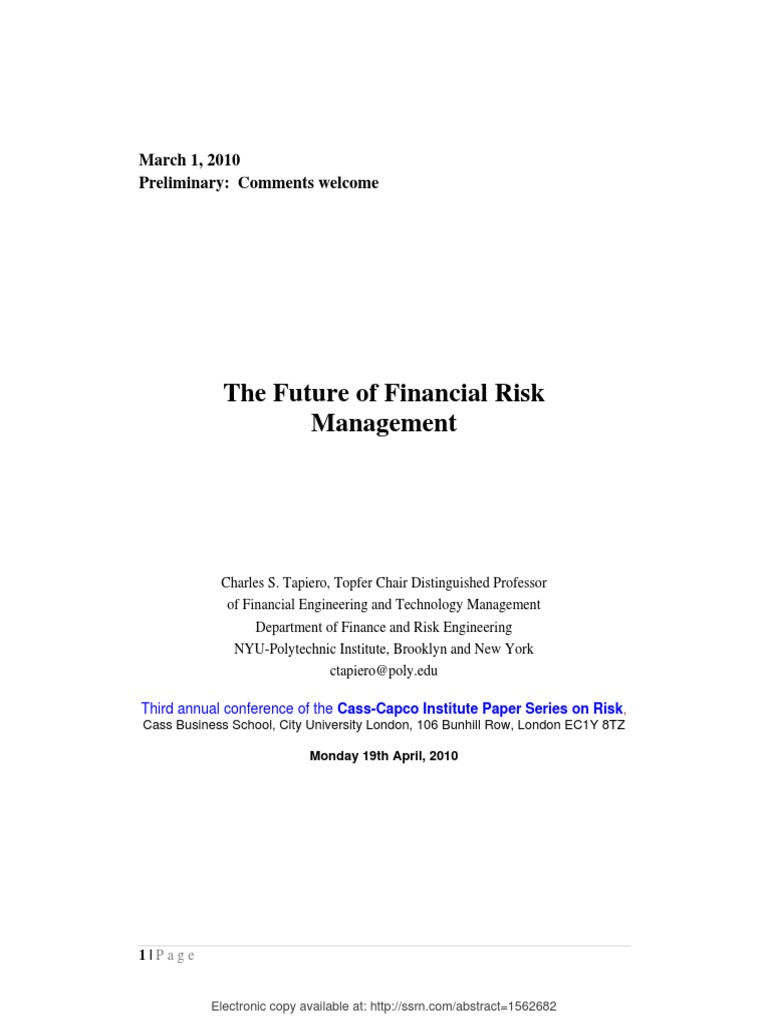 The Future of Financial Risk Management | PDF | Value At Risk | Risk