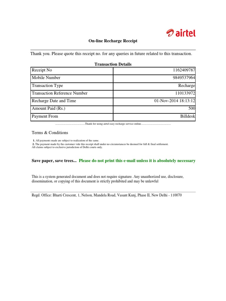 On-Line Recharge Receipt: Please Do Not Print This E-Mail Unless It Is ...