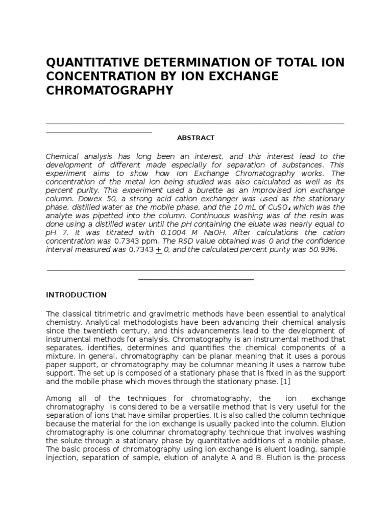 Experiment 12 | PDF | Chromatography | Ion Exchange