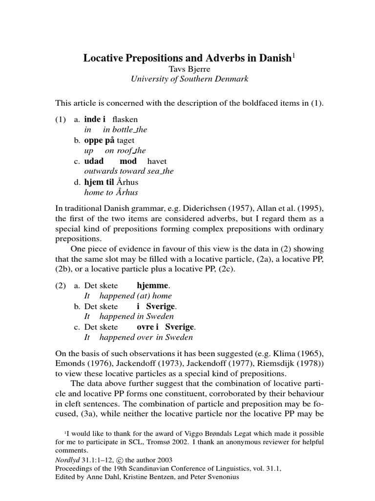 Locative Prepositions and Adverbs in Danish | PDF | Preposition And ...