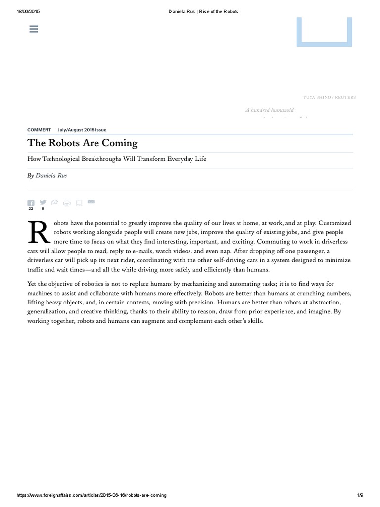 Daniela Rus - Rise of The Robots PDF | PDF | Robot | Robotics