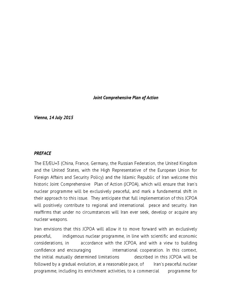 Joint Comprehensive Plan of Action | PDF
