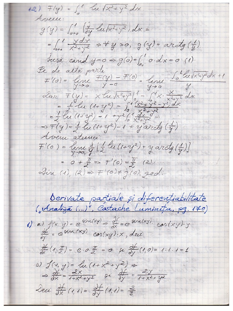 Mate1 Exercitii Derivate Partiale | PDF