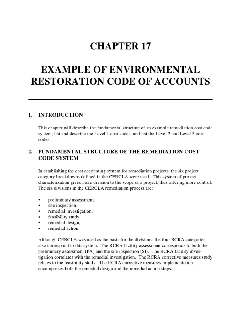 Example of Environmental Restoration Code of Accounts | PDF ...