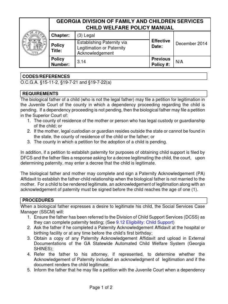 Georgia Paternity and Legitimation Guide | PDF | Legal Guardian | Father