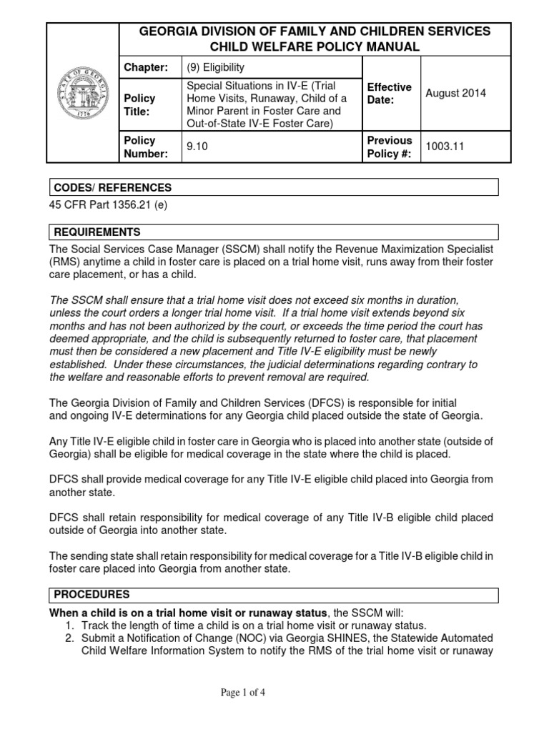 Georgia Division of Family and Children Services Child Welfare Policy ...