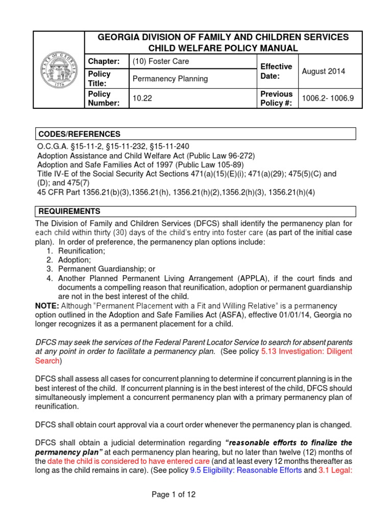 10.22 Permanency Planning | PDF | Legal Guardian | Foster Care