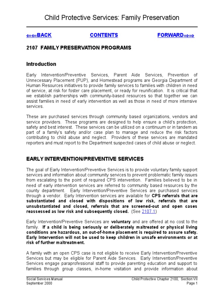 2107 - Intro Family Preservation | PDF | Child Protective Services ...