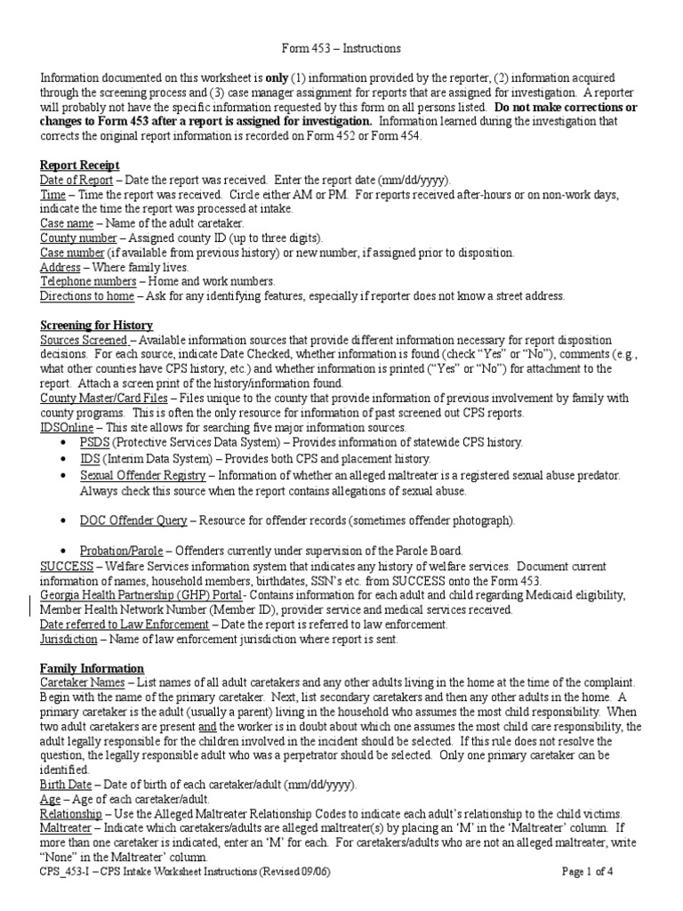 CPS - 453-I CPS Intake Referral Instructions | PDF | Race And Ethnicity ...