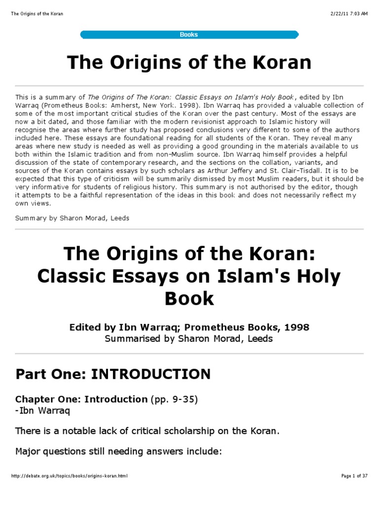 Origins of the Koran: Critical Essays | PDF | Quran | Islam