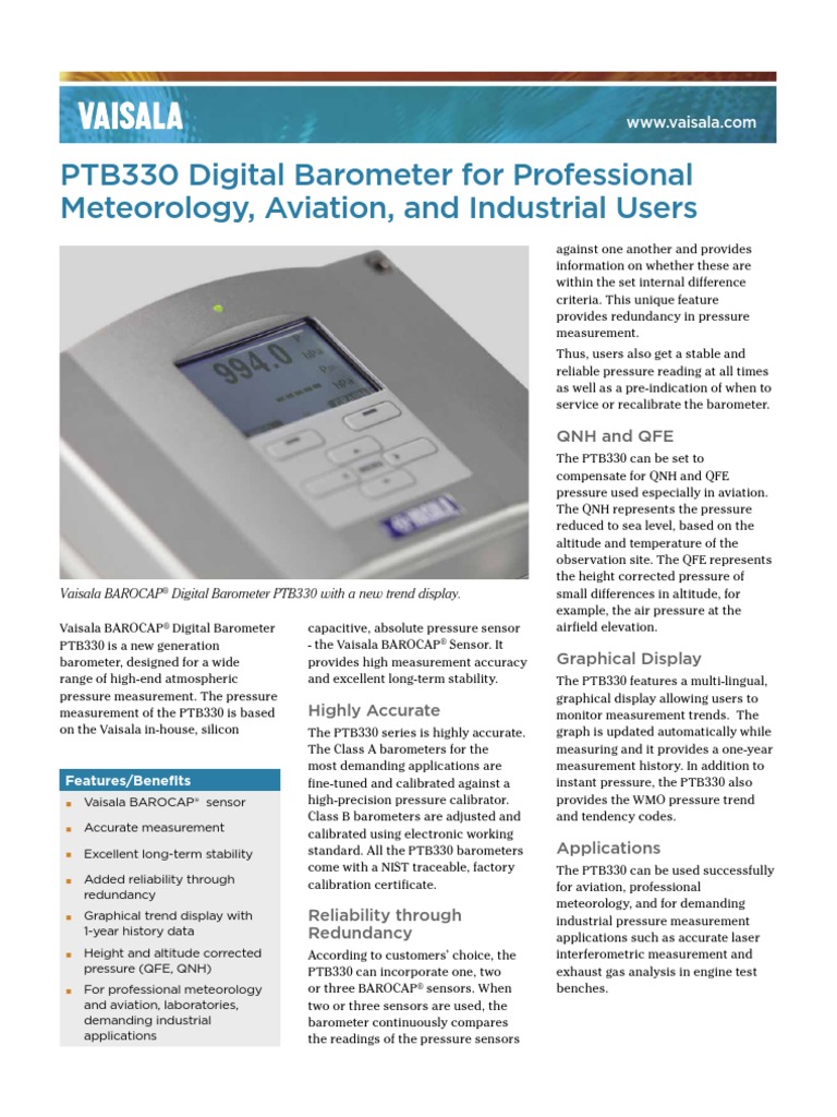 Vaisala PTB330 Datasheet B210708EN E | PDF | Atmospheric Pressure ...