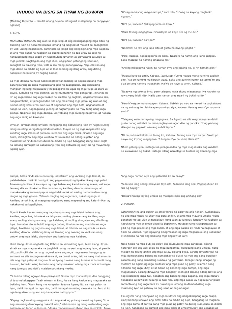 Inuuod Na Bisig Sa Tiyan NG Buwaya | PDF