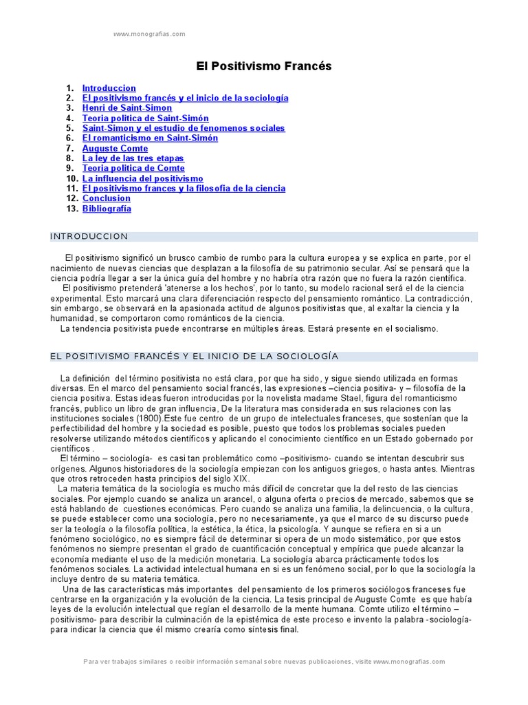 Positivismo Frances | PDF | Positivismo | Sociología