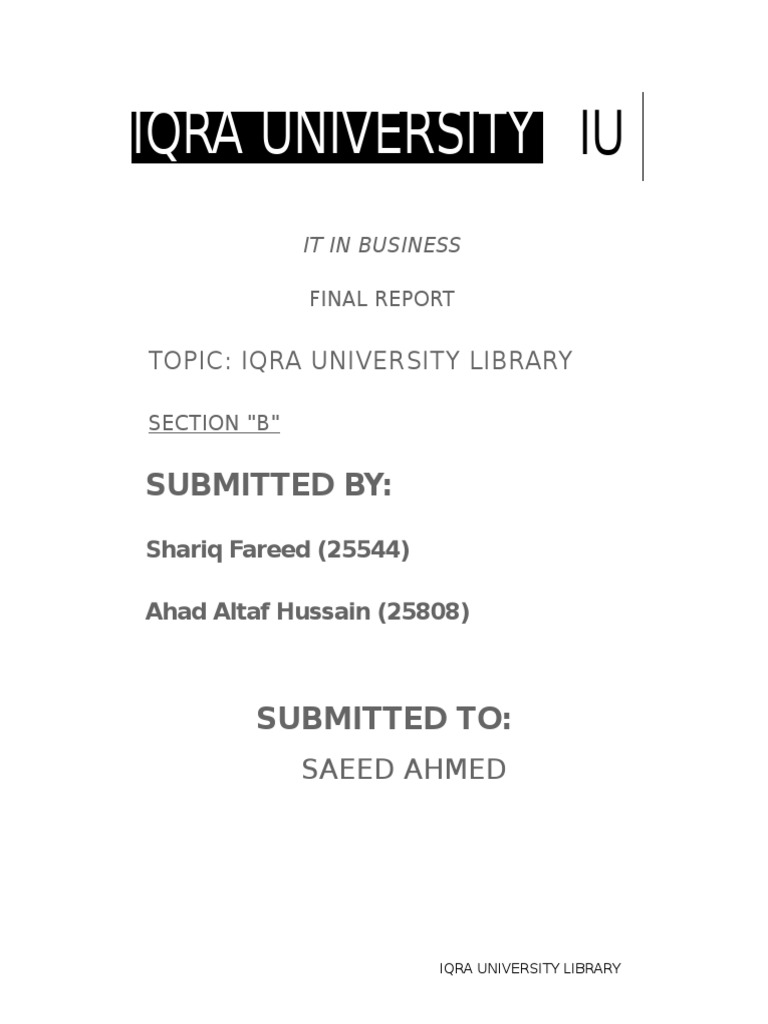 Iqra University Report | PDF | Digital Library | Libraries