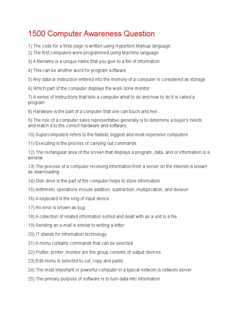 1500 Important Computer Awareness | PDF