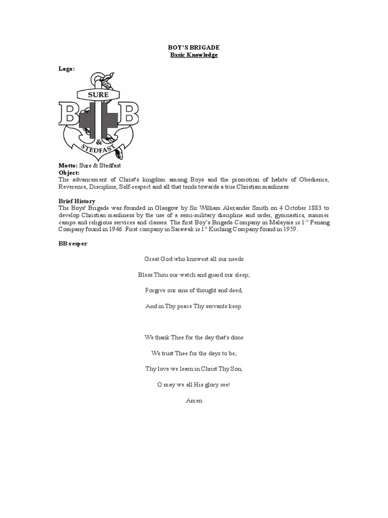 Boy'S Brigade Basic Knowledge Logo:: Brief History | PDF | Religion ...