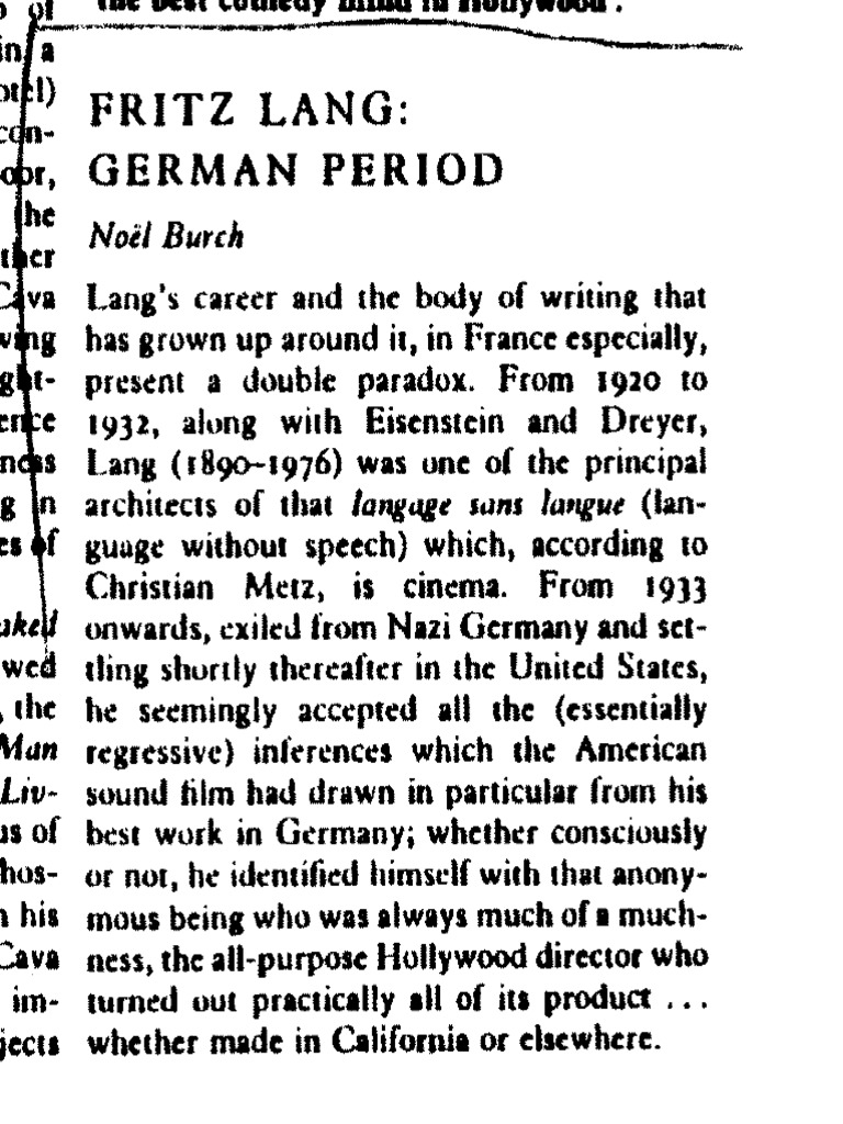 (Noel Burch) Fritz Lang | PDF