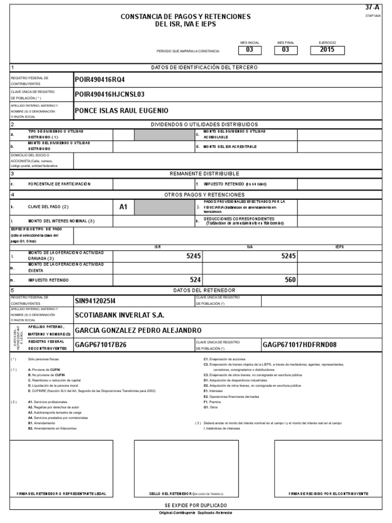 FORMATO RETENCIONES 37-A (1).xls | Dividendo | Ley de fideicomiso ...