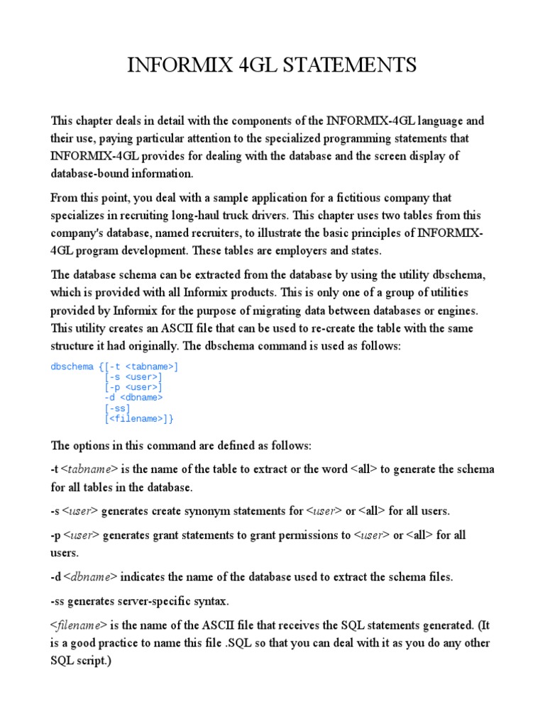 Informix 4GL Statements | PDF | Control Flow | Variable (Computer Science)