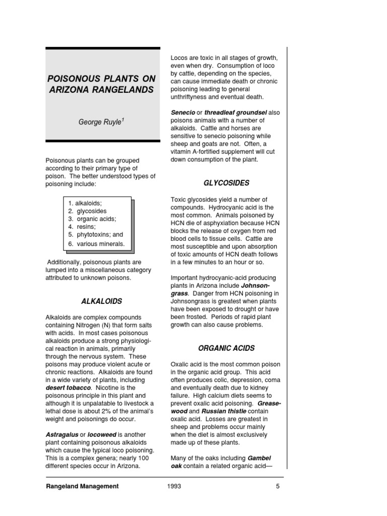 Poisonous Plants On Arizona Rangelands: George Ruyle | PDF | Selenium ...