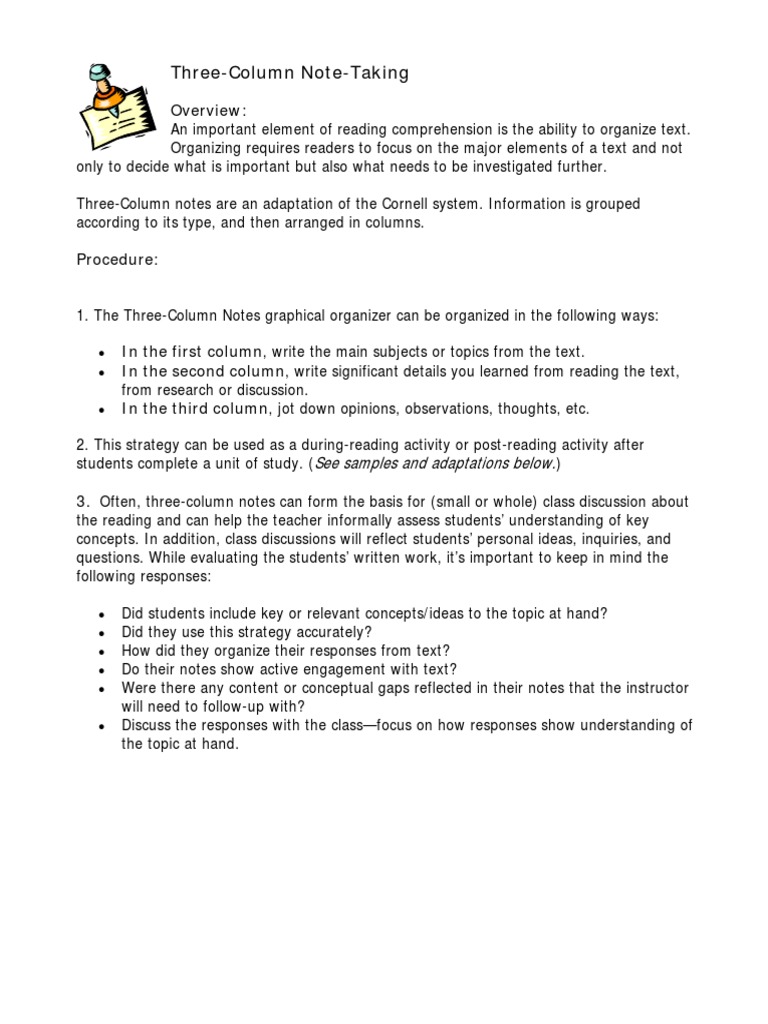 Three-Column Note-Taking: See Samples and Adaptations Below | PDF