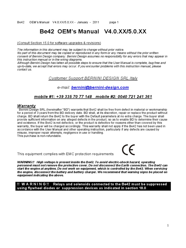 Manual Bernini Be42 v4xxx Oem en | PDF | Battery Charger | Parameter (Computer Programming)