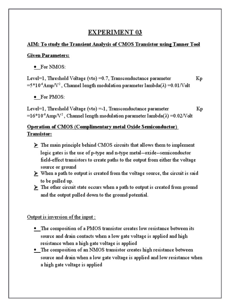 Mosfet Using Tanner Tool | PDF | Cmos | Mosfet