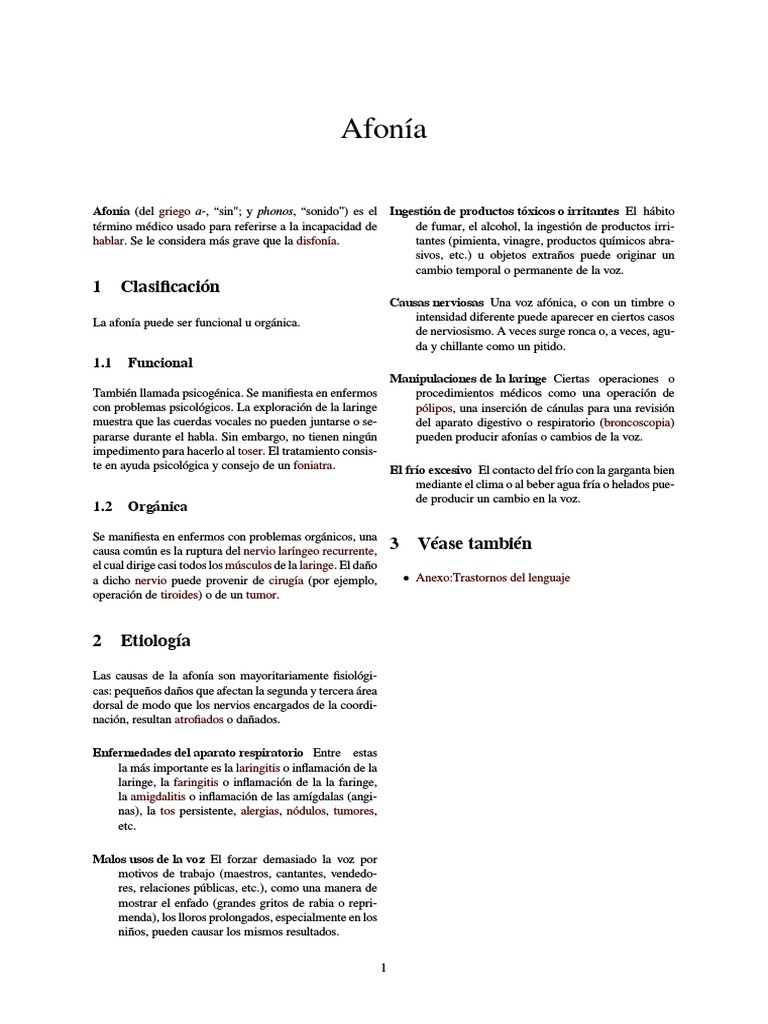 Afonía PDF | PDF | Otorrinolaringología | Especialidades Medicas