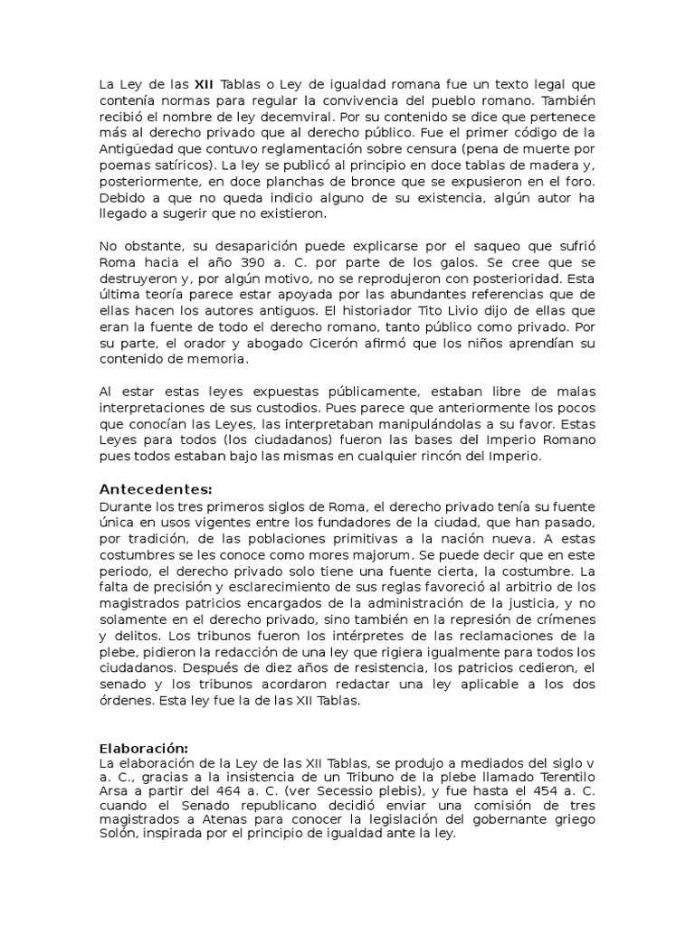 Ley XII Tablas antiguo código romano | PDF | Civilizaciones clásicas ...