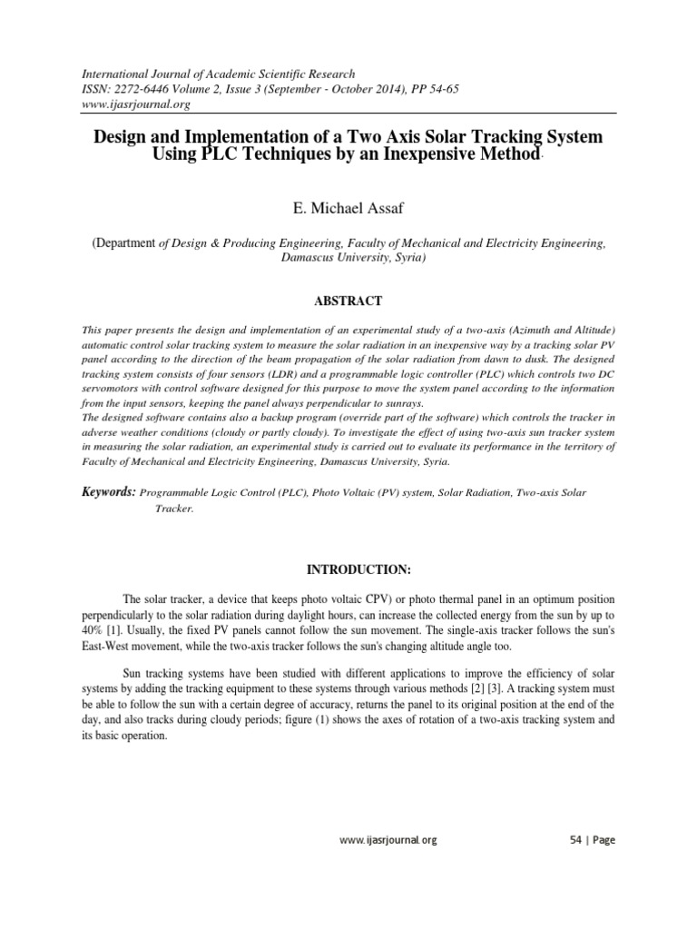 Design and Implementation of A Two Axis Solar Tracking System Using PLC Techniques by An ...