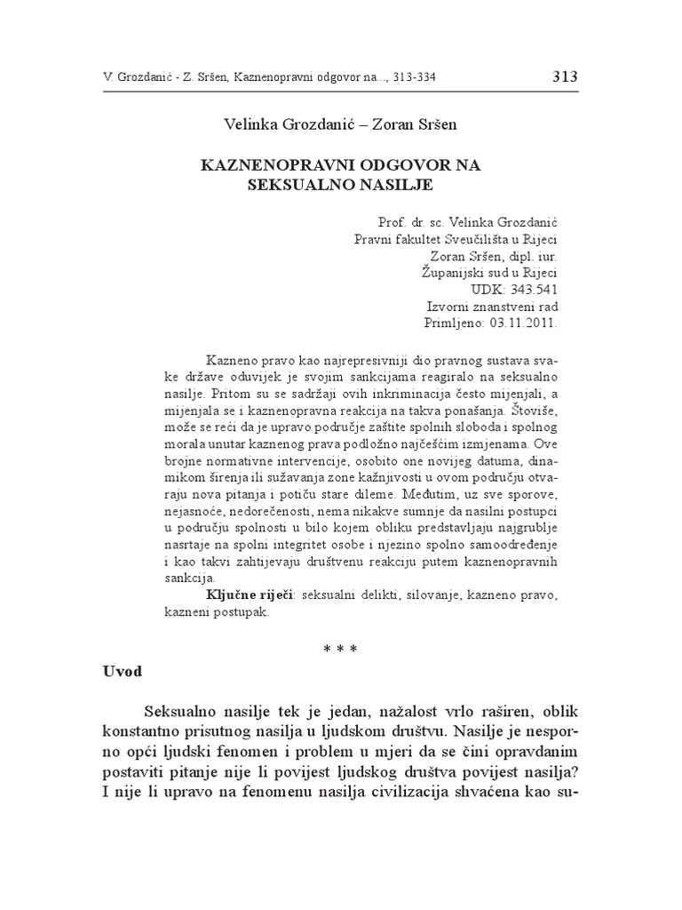 Velinka Grozdanic I Zoran Srsen - KAZNENOPRAVNI ODGOVOR NA SEKSUALNO NASILJE | PDF