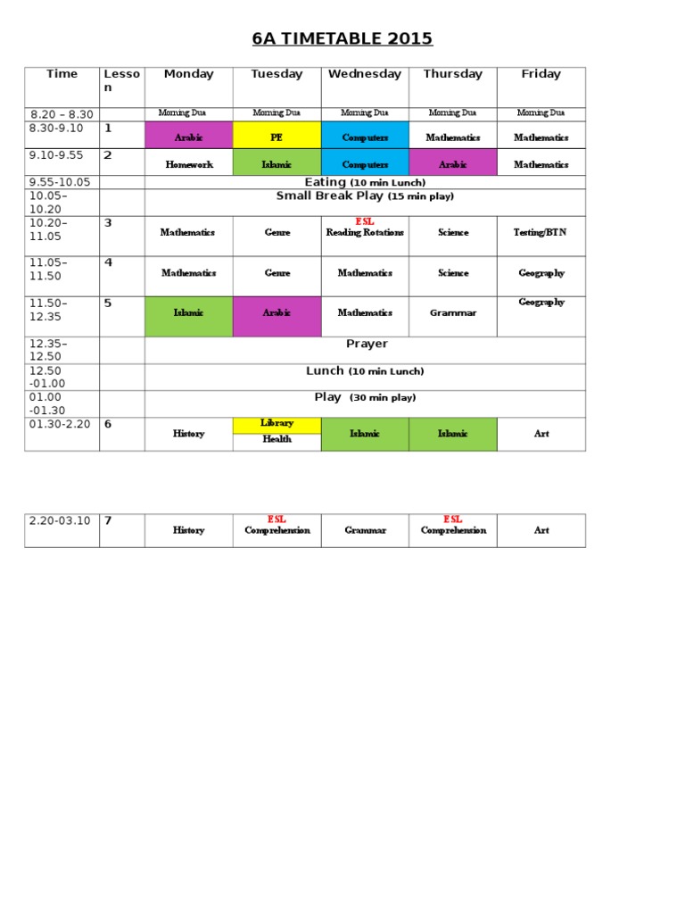 2015 6a Timetable | PDF | Abrahamic Religions