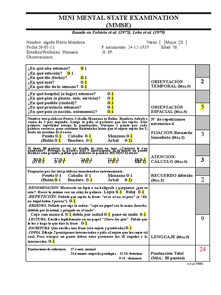 Tarea Mini Mental State Examination | PDF