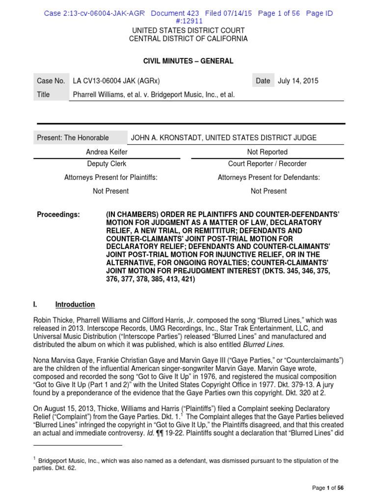 Blurred Lines Post Trial Order | PDF | Daubert Standard | Declaratory ...