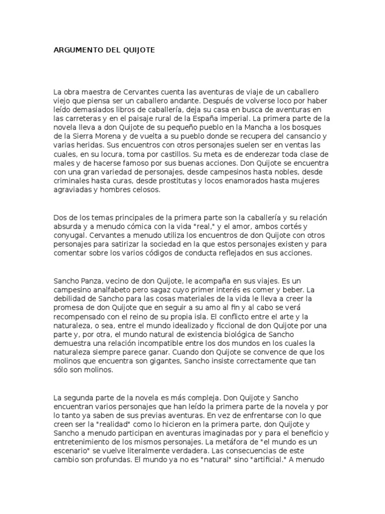 Argumento Del Quijote | PDF | Don Quijote | Miguel De Cervantes