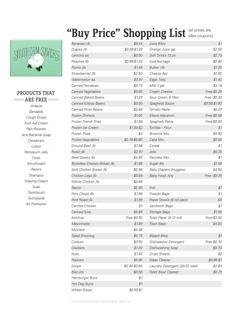 "Buy Price" Shopping List: Products That Are Free | PDF