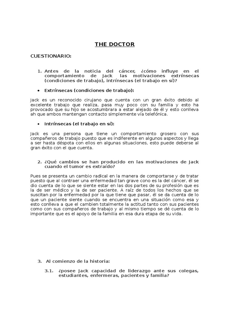Cuestionario Pelicula The Doctor | PDF | Liderazgo | Motivación