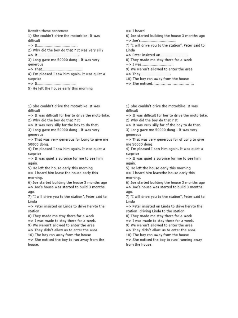 Rewrite These Sentences | PDF | Grammar | Syntax