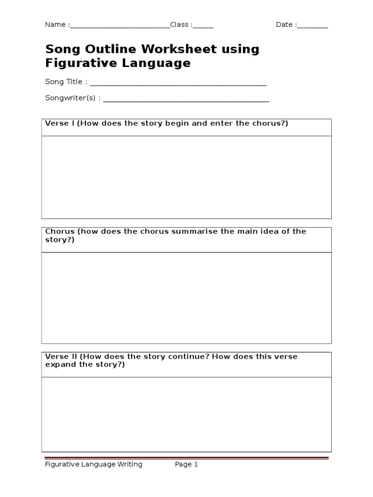 Song Outline with Figurative Language | PDF | Song Structure | Refrain