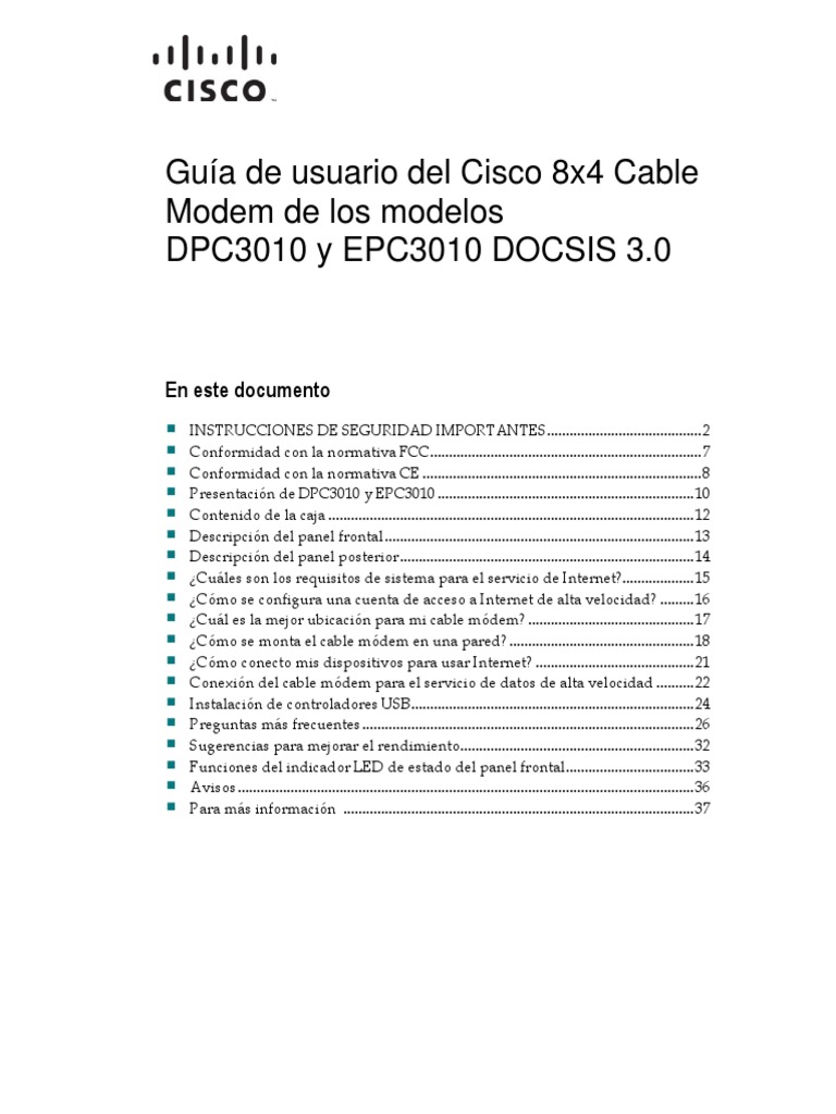 Cisco DPC3010 Manual | PDF | USB | Red de computadoras