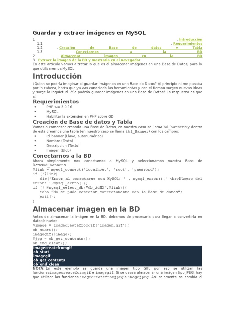 Guardar y Extraer Imágenes en MySQL | PDF | Imagen | Bases de datos