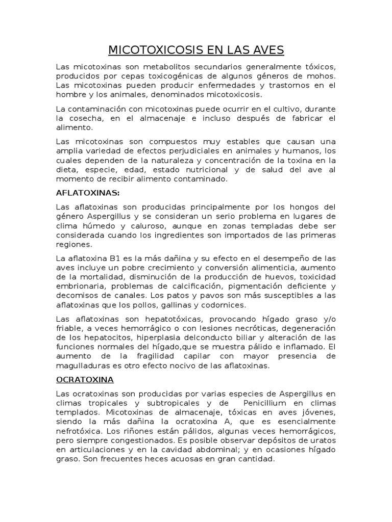 Micotoxicosis en Las Aves | PDF | Micotoxinas | Adsorción