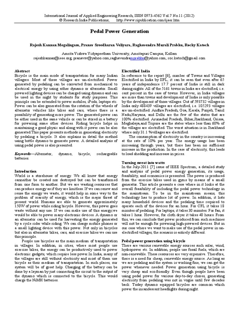 Pedal Power | Download Free PDF | Electric Generator | Battery Charger